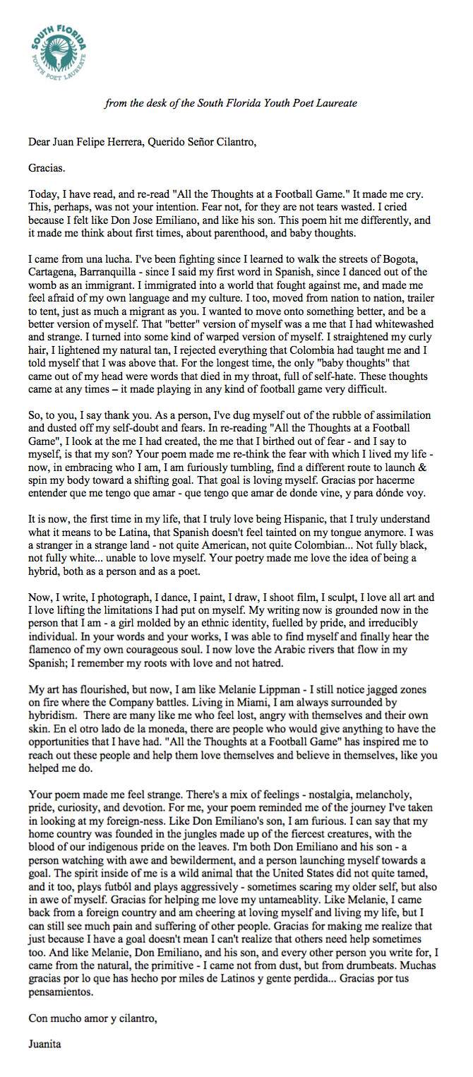 Dear Juan Felipe Herrera from Juanita | Academy of American Poets