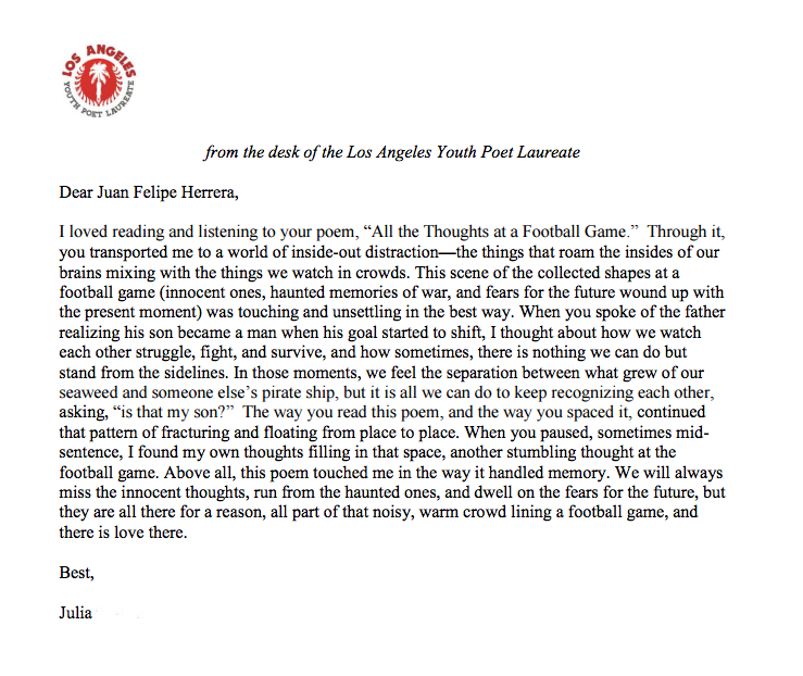 Dear Juan Felipe Herrera from Julia | Academy of American Poets