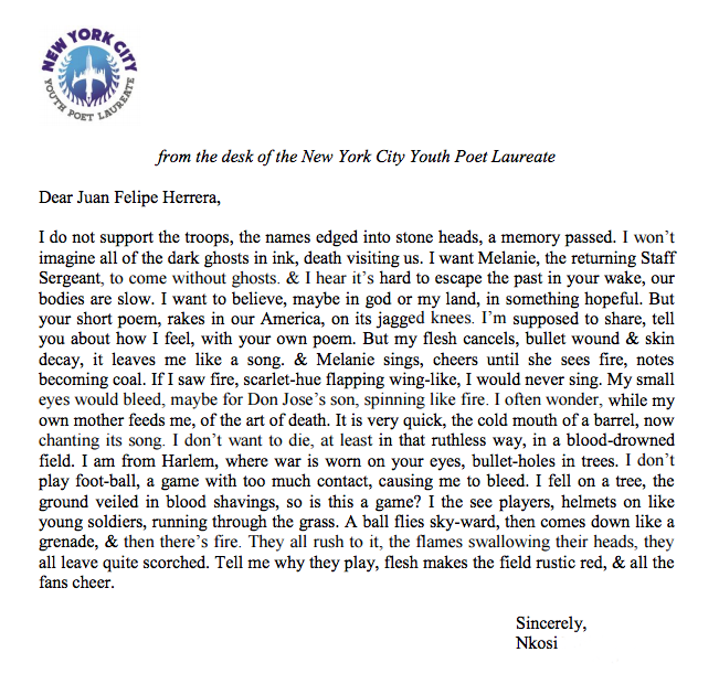 Dear Juan Felipe Herrera from Nkosi | Academy of American Poets